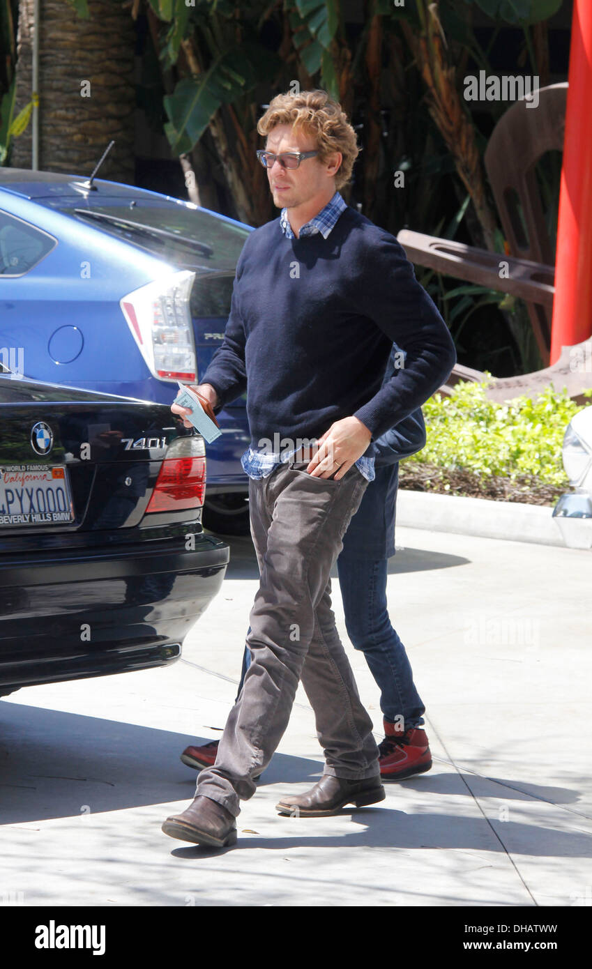 Simon Baker arriving at Staples Center for NBA basketball game between ...
