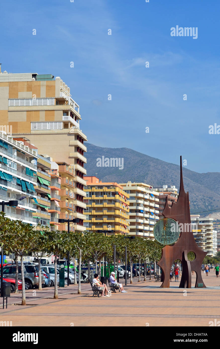 Fuengirola Promenade and Monument to the Peseta, Costa Del Sol, Spain ...