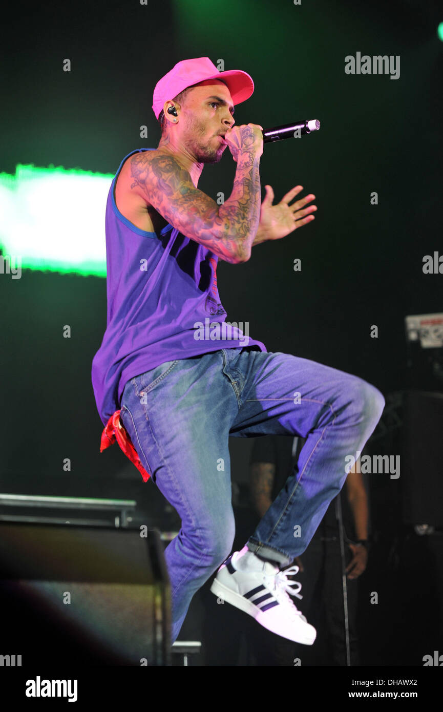 Chris Brown performing live on stage during Supafest 2012 at ANZ ...