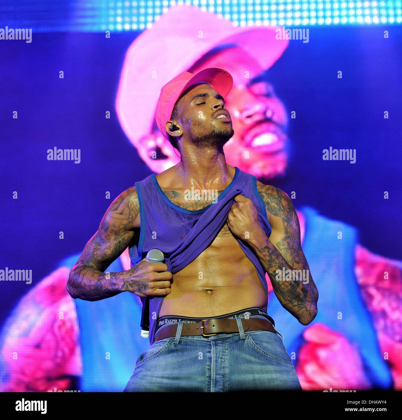 Chris Brown performing live on stage during Supafest 2012 at ANZ ...
