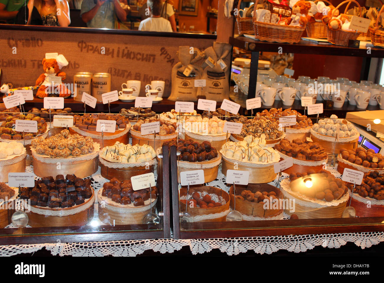 different and delicious confectionery in the shopwindow Stock Photo - Alamy