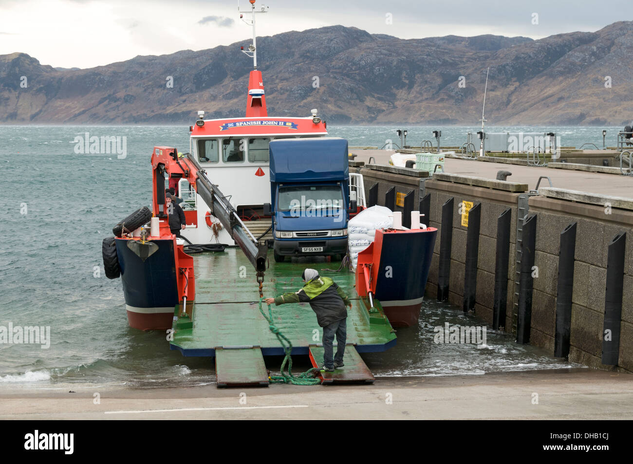 The small vehicle ferry 'Spanish John II' at Inverie on the remote ...