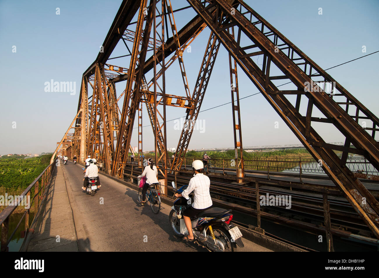 Crossing the Long BIen bridge in Hanoi Stock Photo - Alamy
