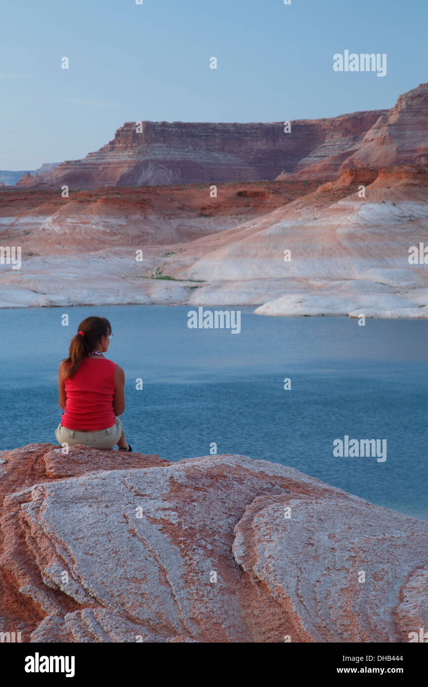 A visitor at West Canyon, Lake Powell, Glen Canyon National Recreation ...