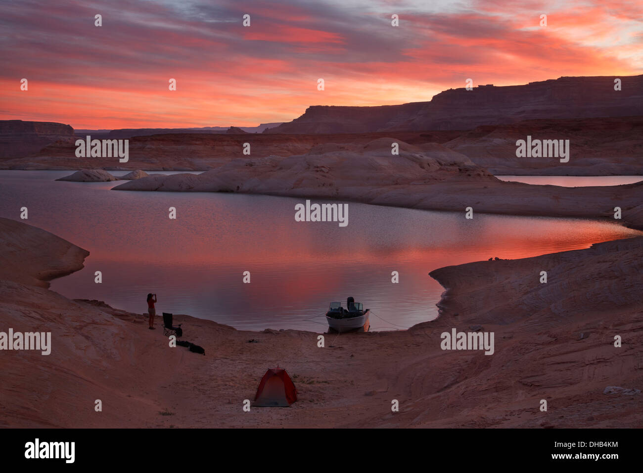 Camping in West Canyon at sunrise, Lake Powell, Glen Canyon National ...