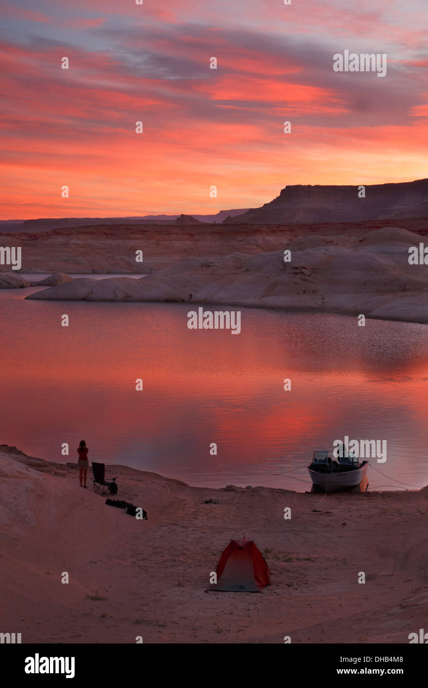 Camping in West Canyon at sunrise, Lake Powell, Glen Canyon National ...