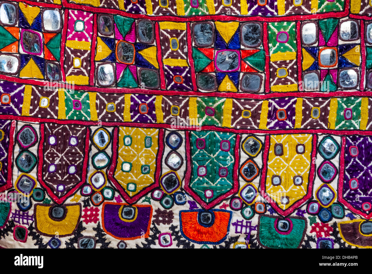 India, Rajasthan, Udaipur, textile, embroidery with inlaid mirrors ...