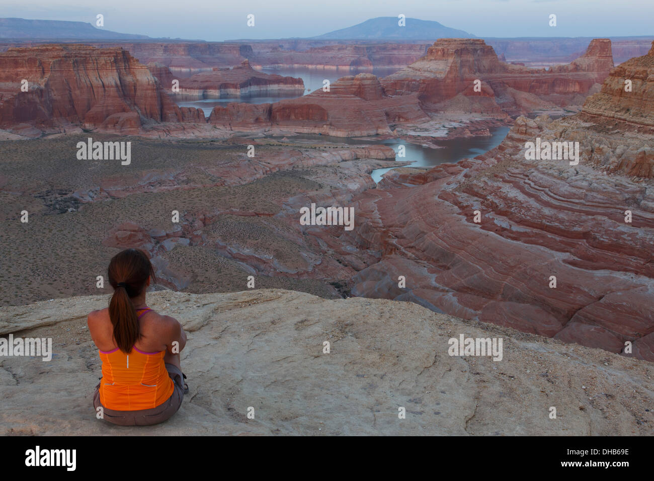 A visitor at Alstrom Point, Lake Powell, Glen Canyon National ...