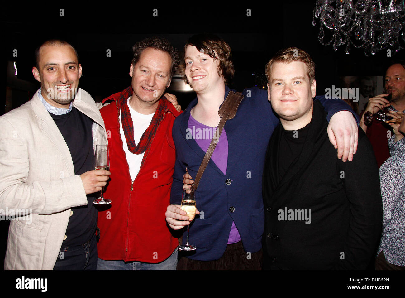 Tom Edden Richard Bean Daniel Rigby and James Corden Party celebrating ...