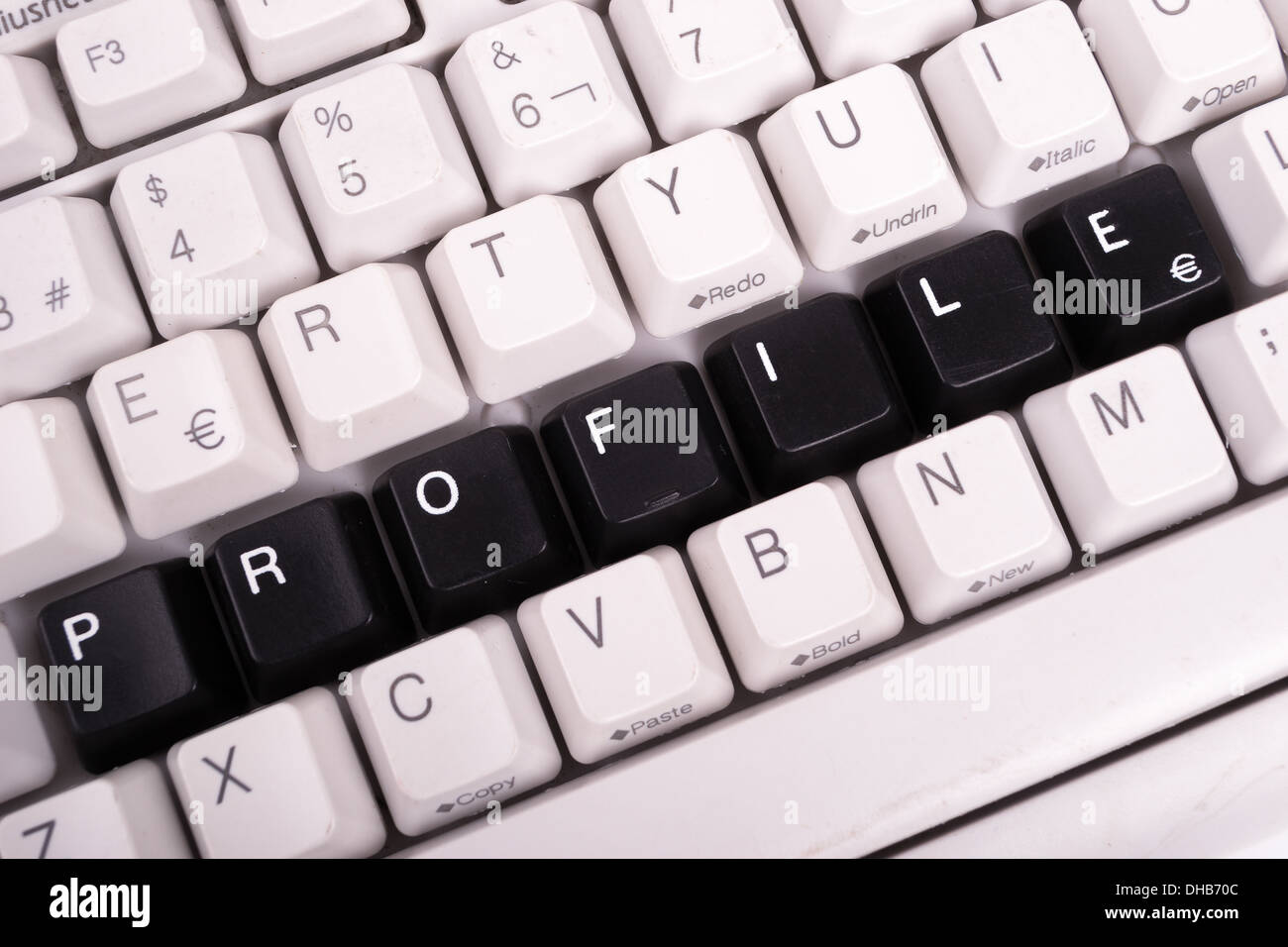 Word Profile written with black keys on computer keyboard Stock Photo ...