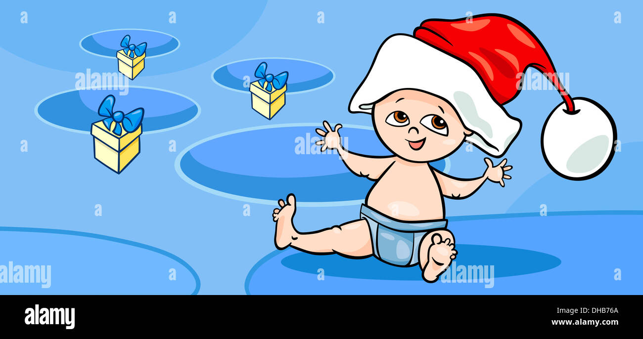 Greeting Card Cartoon Illustration of Cute Little Baby in Santa Claus ...