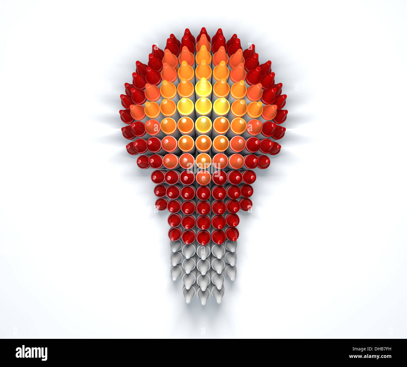 A light bulb shape made out of warm colors of kids wax crayons ...