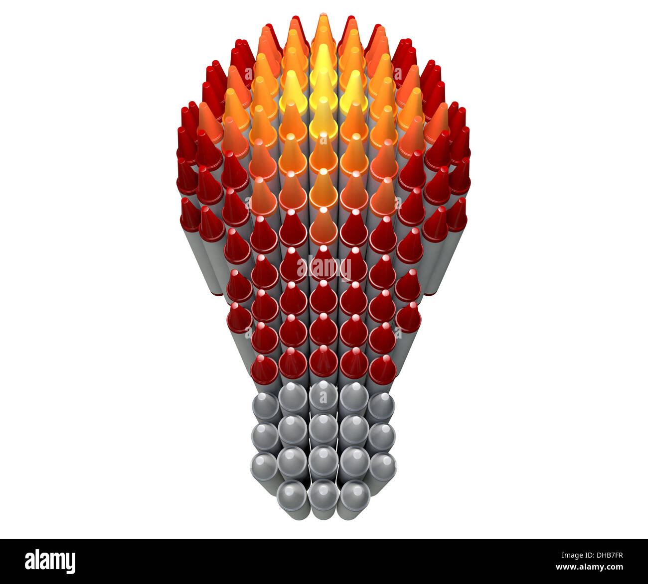 A light bulb shape made out of warm colors of kids wax crayons ...