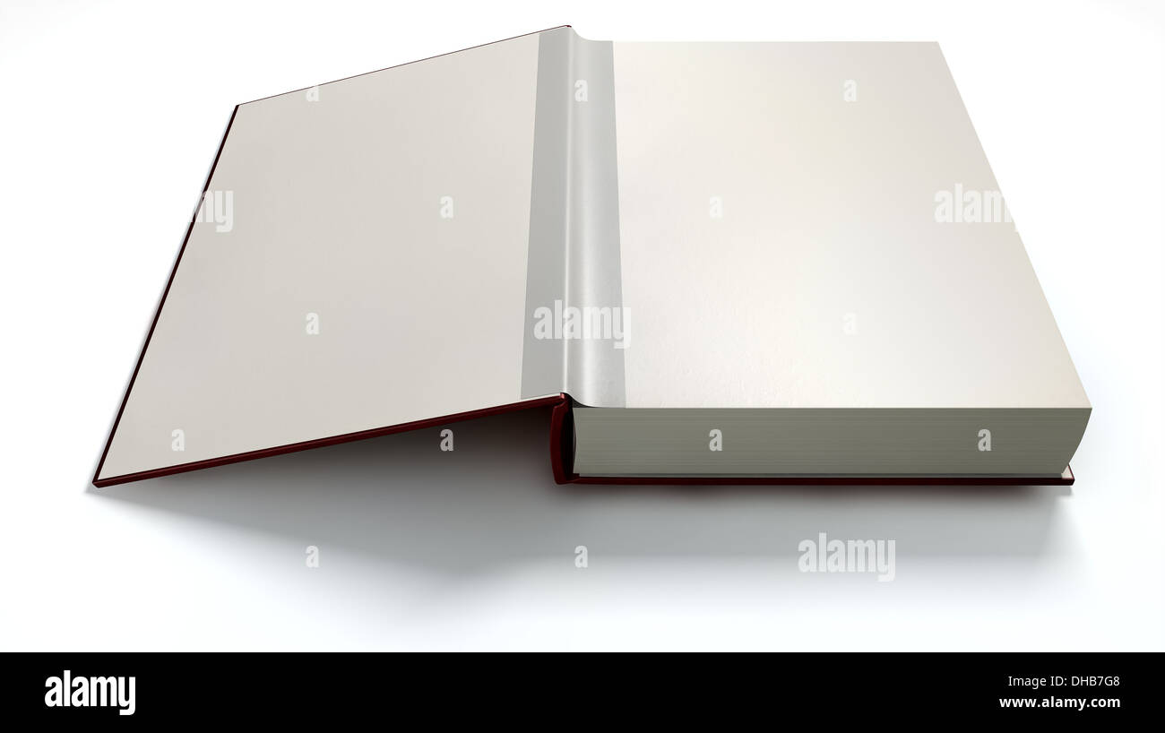 An open red hardcover book with white blank pages on an isolated white ...