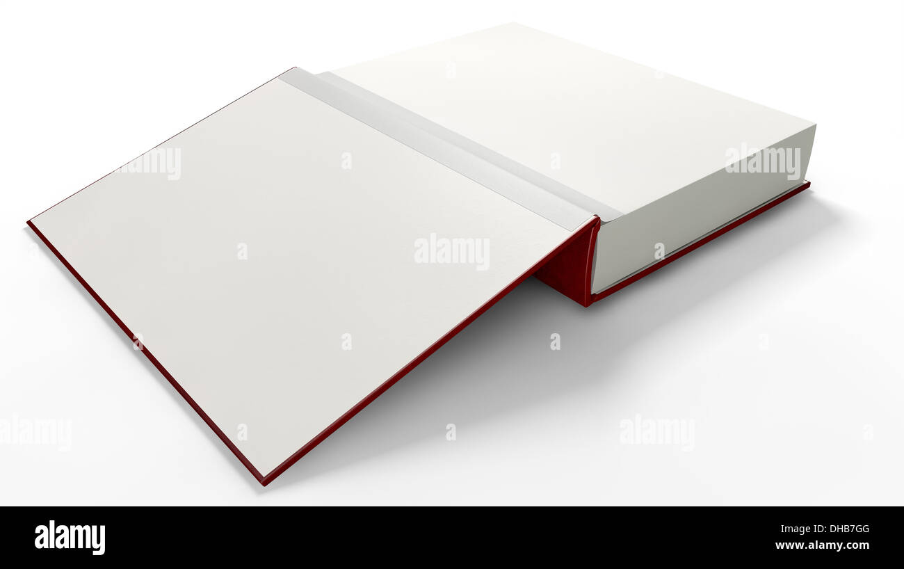 An open red hardcover book with white blank pages on an isolated white ...
