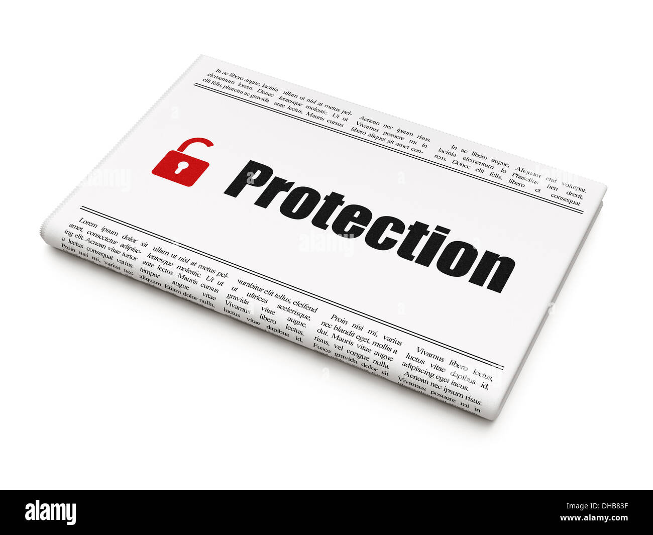 Protection news concept: newspaper with Protection and Opened Padlock ...