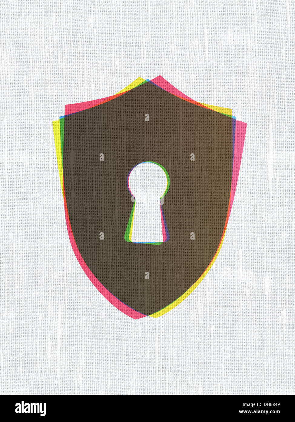 Safety concept: Shield With Keyhole on fabric texture background Stock ...