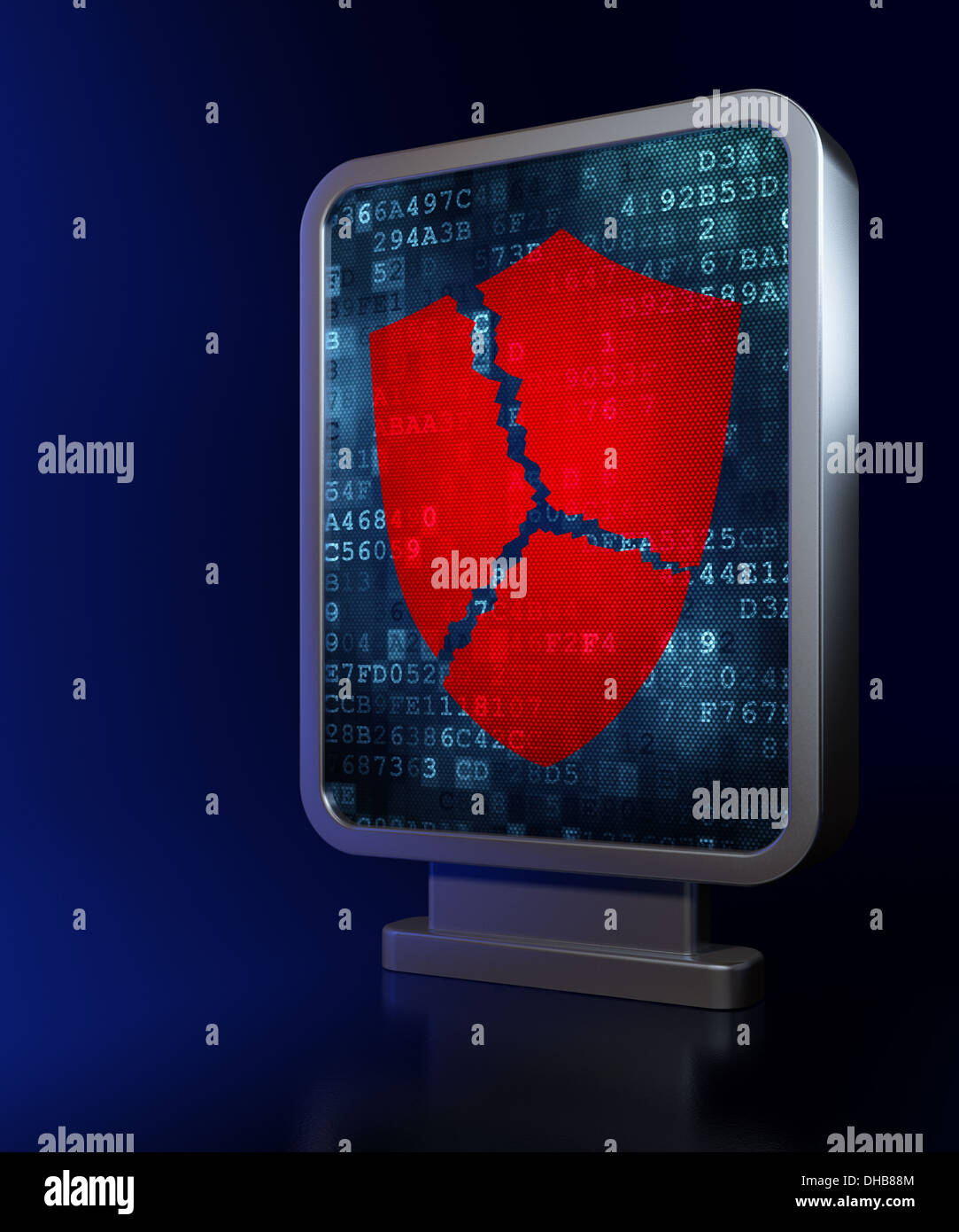 Security concept: Broken Shield on billboard background Stock Photo - Alamy