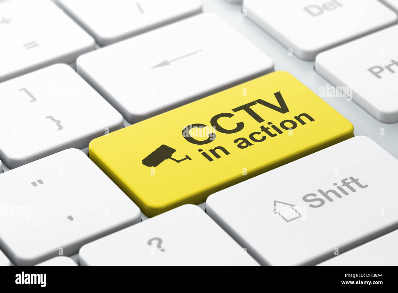 Security concept: Cctv Camera and CCTV In action on computer keyboard ...