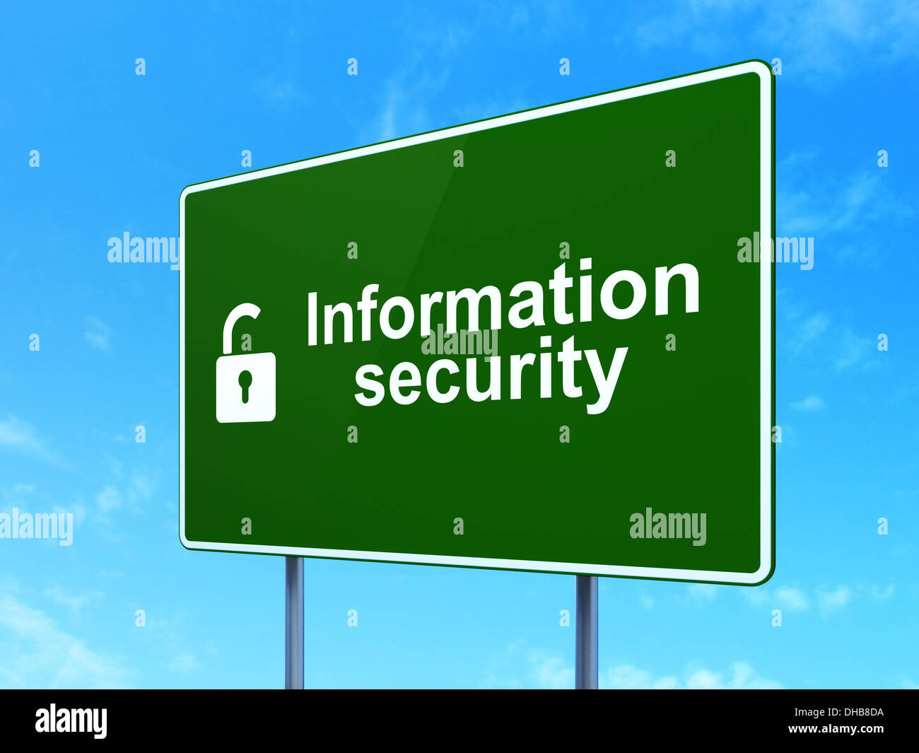 Safety concept: Information Security and Opened Padlock on road sign ...