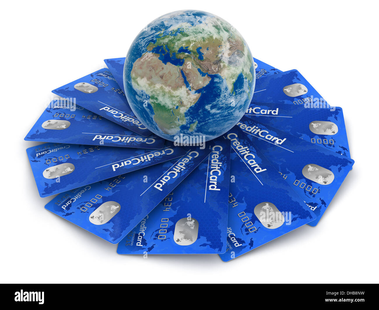 Credit Cards with Globe (clipping path included Stock Photo - Alamy