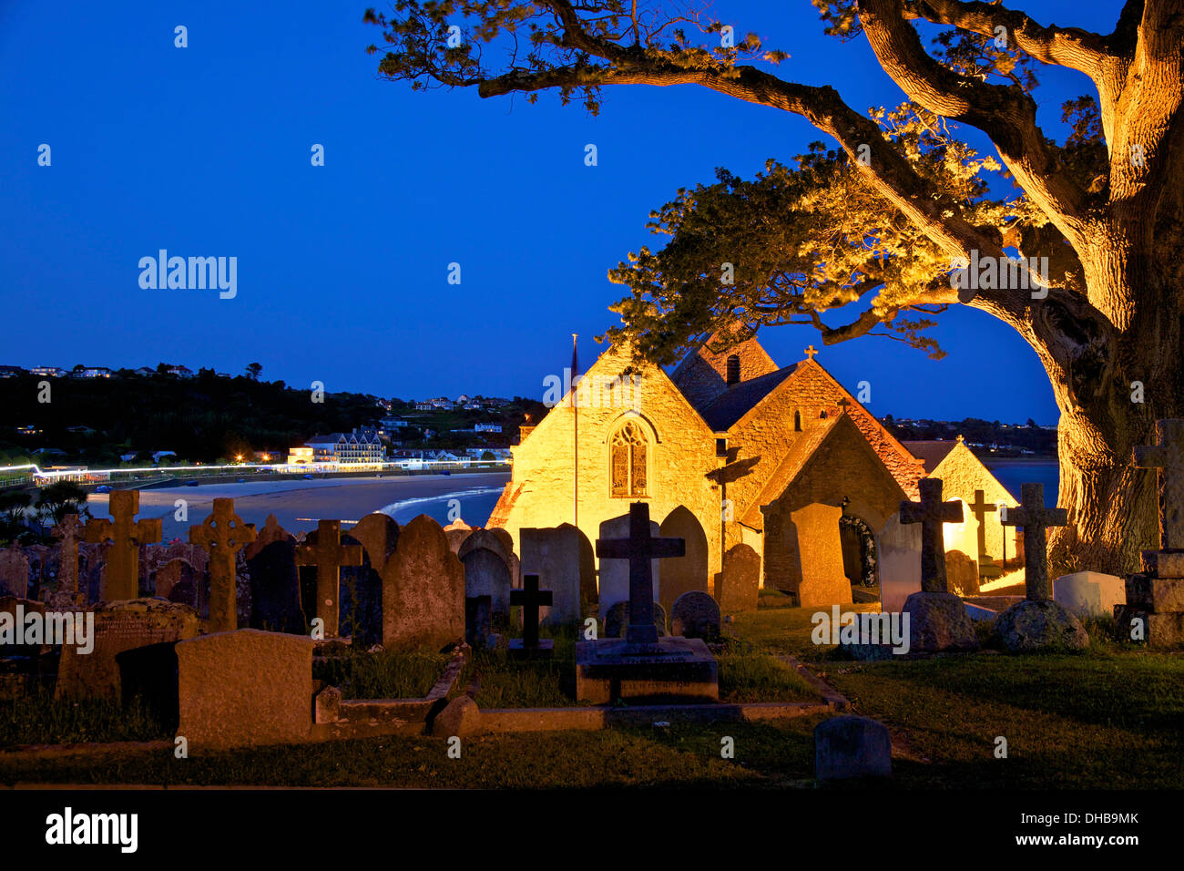 St. Brelade's Church and Fisherman's Chapel at Dusk, St. Brelade's Bay ...