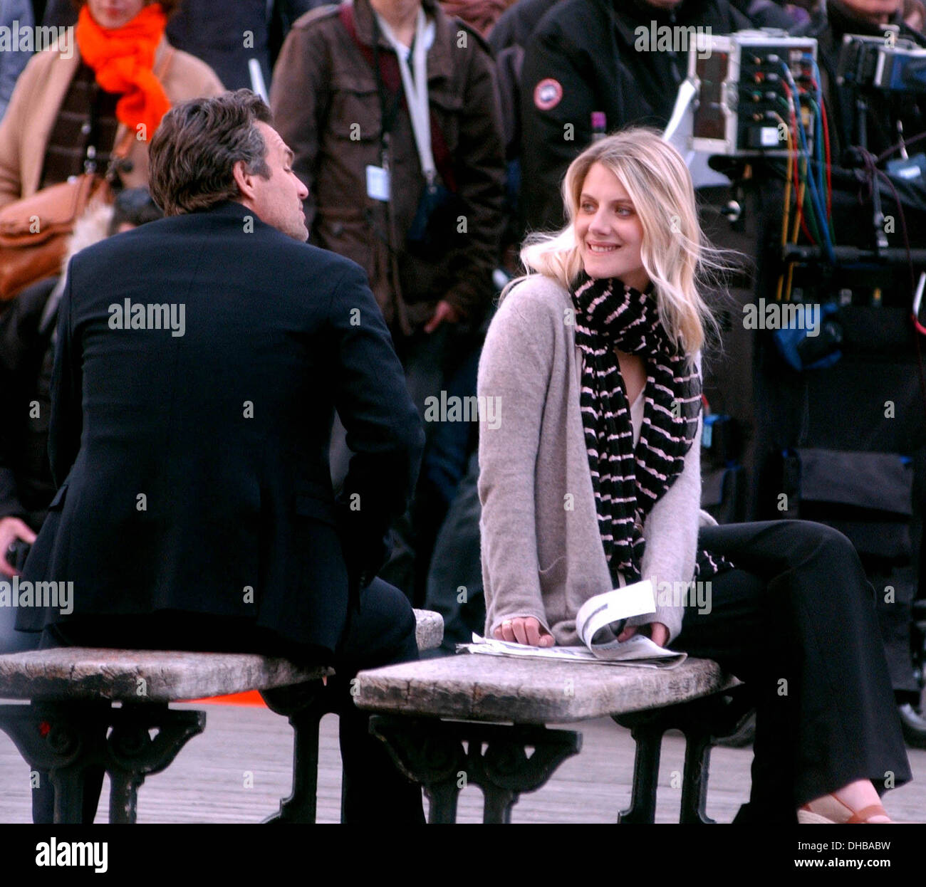 Melanie Laurent and Mark Ruffalo on film set of 'w You See Me' at Pont ...