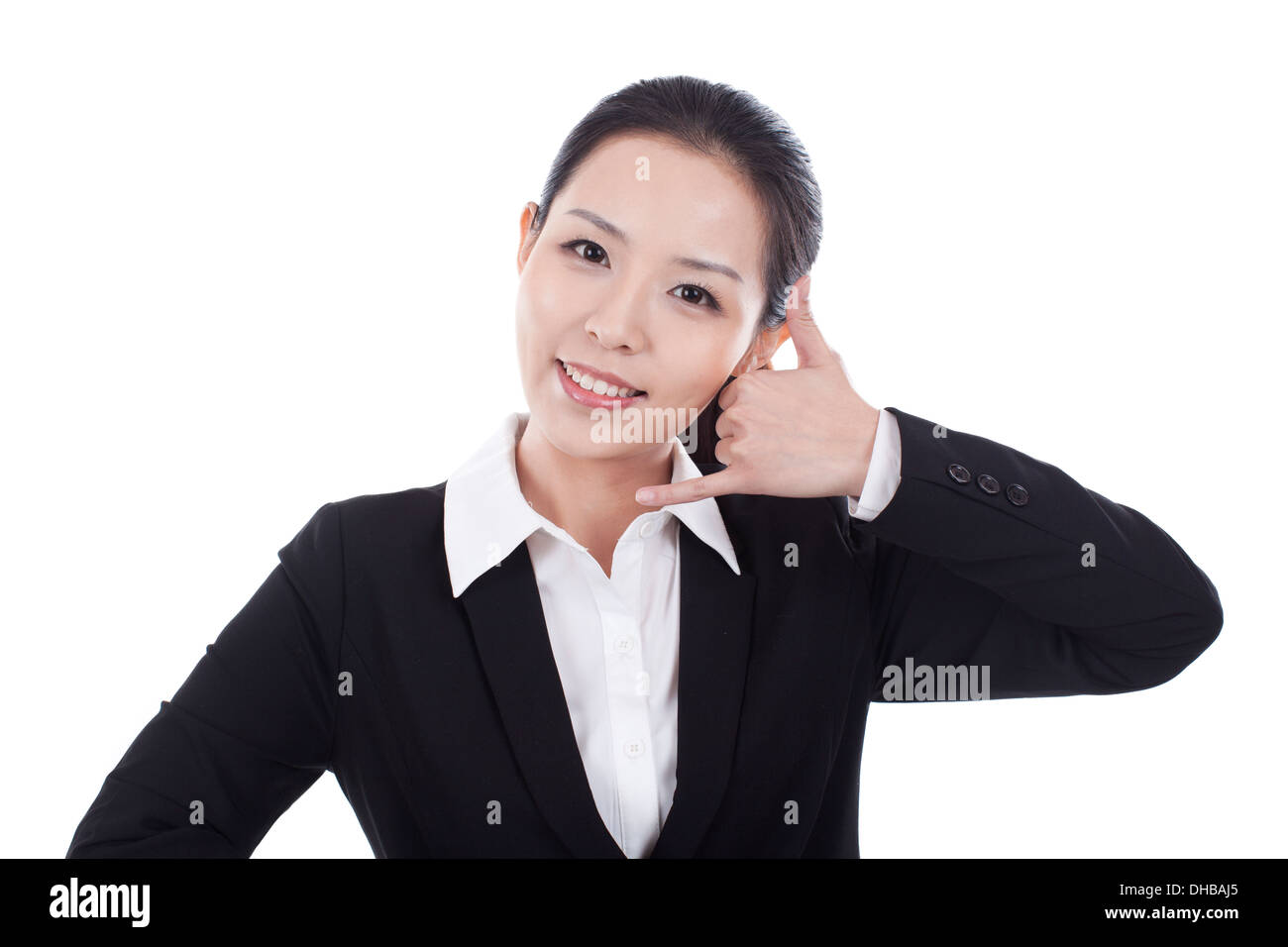 Business woman make a calling pose Stock Photo - Alamy