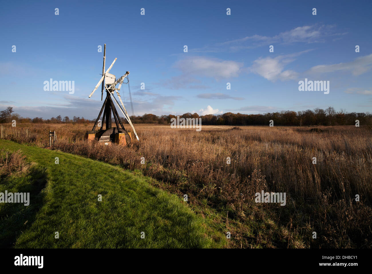 A windmill beside the River Ant in the Norfolk Broads at How Hill ...