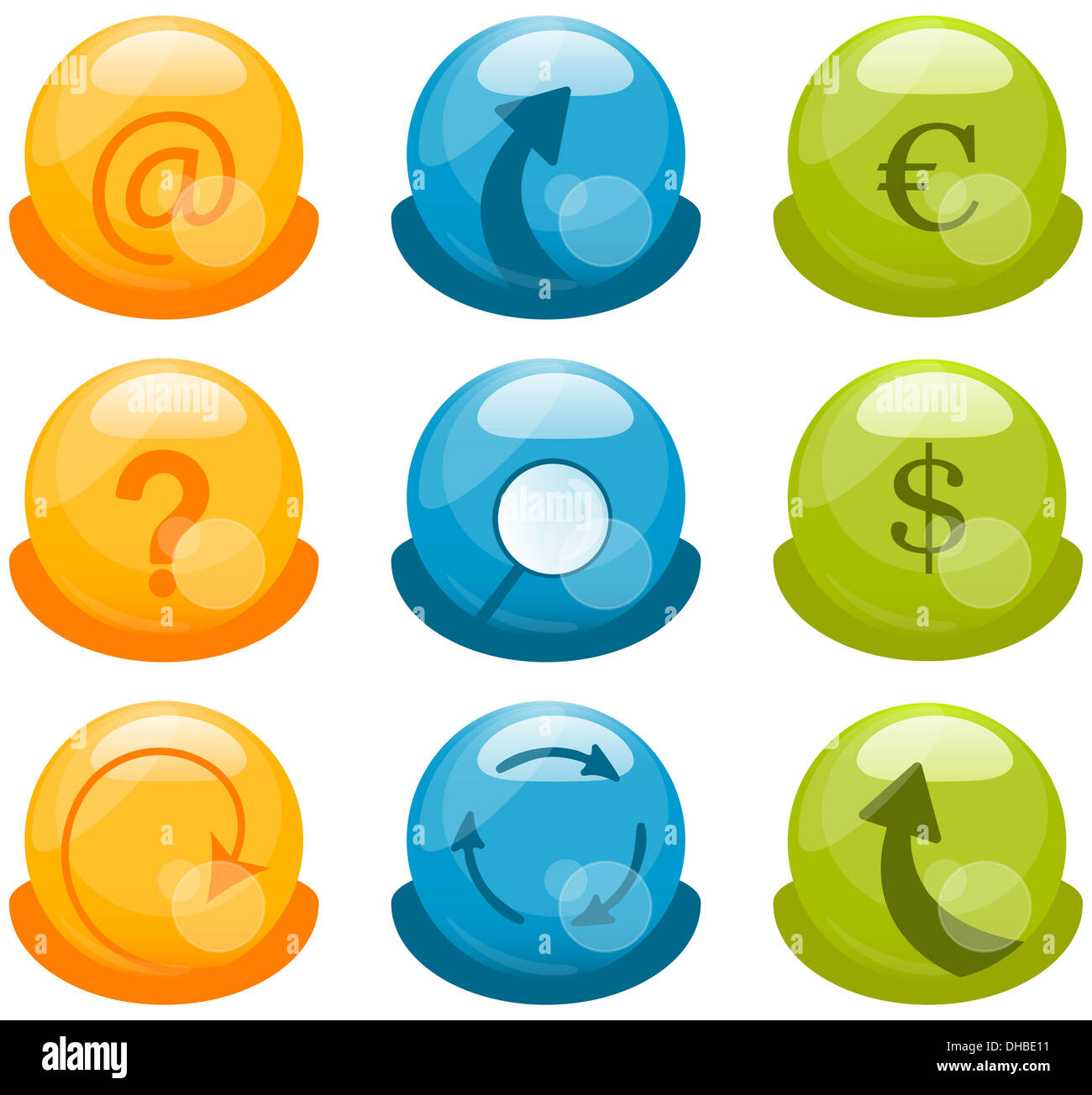 Beautiful Glassy Icons Set Isolated on White Stock Photo - Alamy