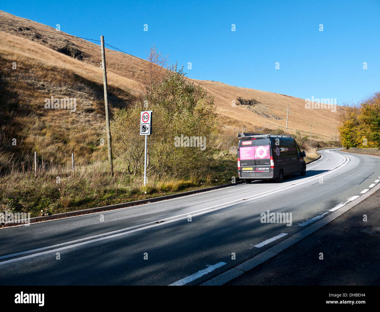 Speed and camera warning sign on the A635 Holmfirth Road, Greenfield ...