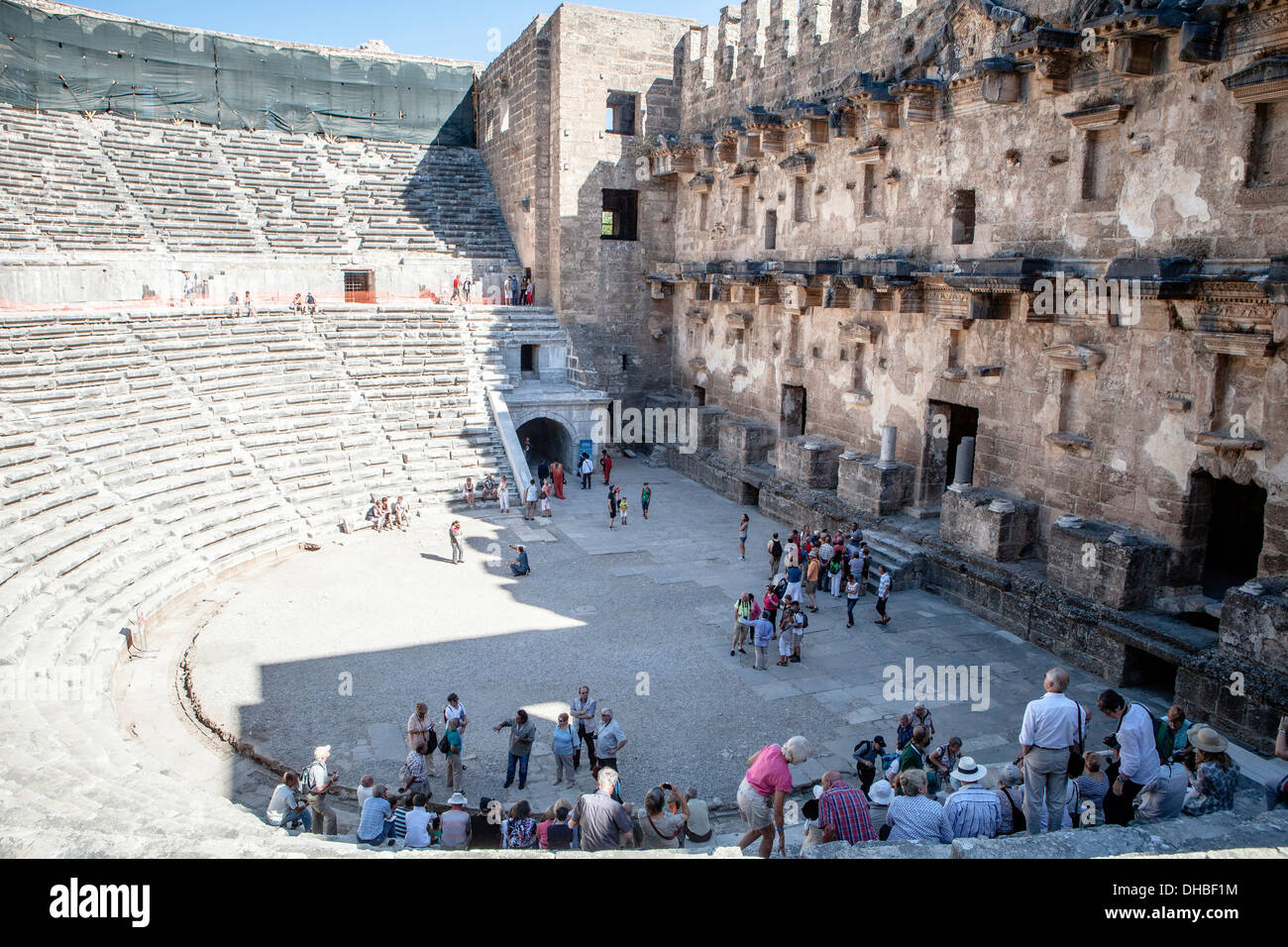 Ancient ruins of the Roman Amphitheatre at Aspendos near Antalya in ...