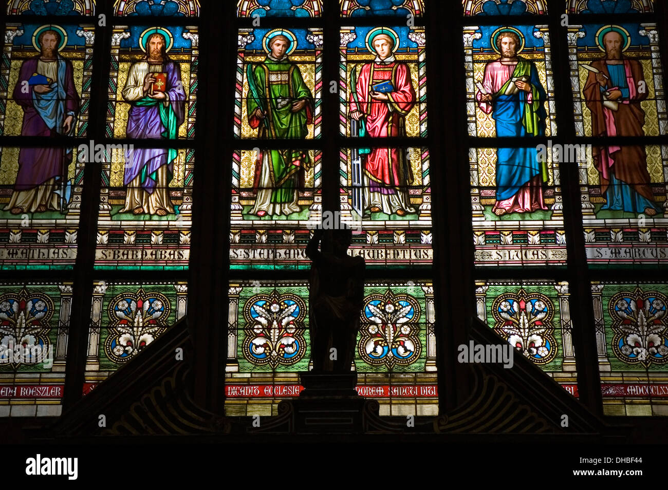 Stained-glass window in the main Prague cathedral located within ...