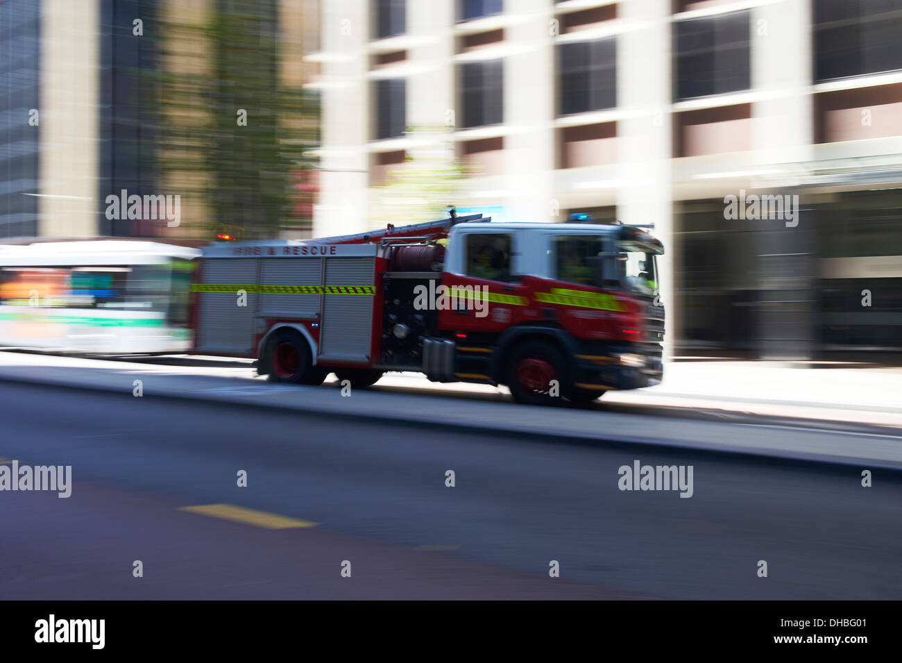Fire engine on its way to an emergency in Perth Western Australia ...