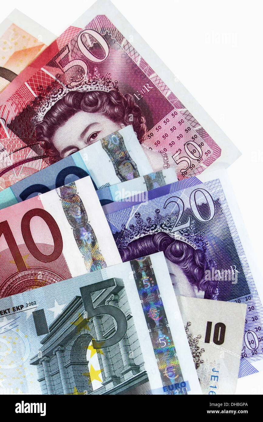 Mix of Euros and Pound notes Stock Photo - Alamy