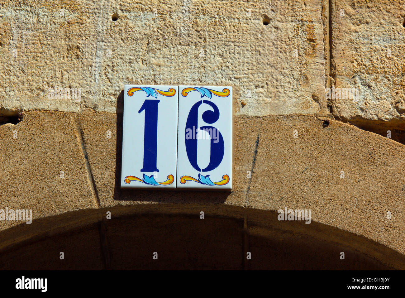 Number 16 sixteen ceramic Muel in Zaragoza Spain Stock Photo - Alamy