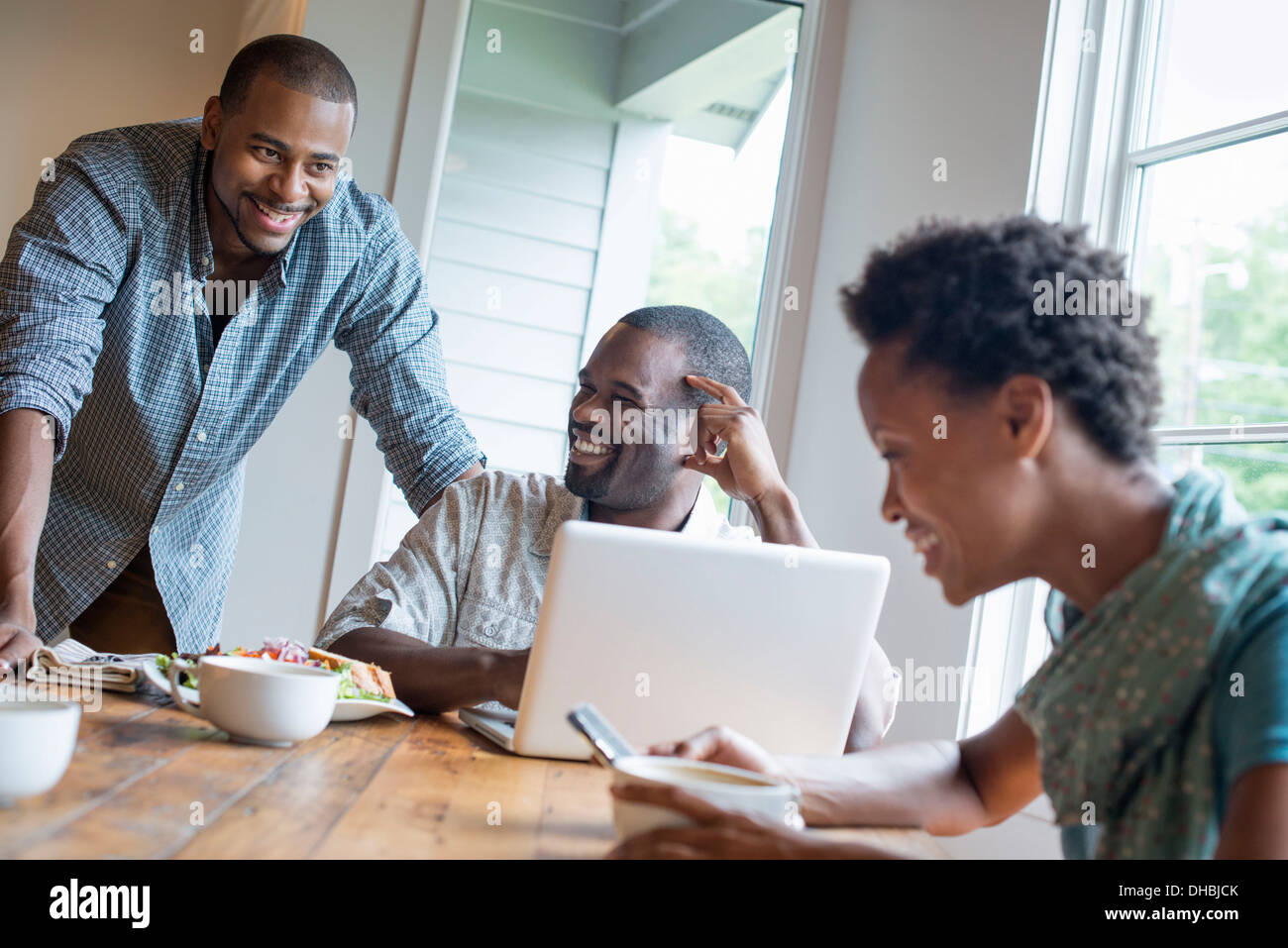 Group people laptop front view hi-res stock photography and images - Alamy