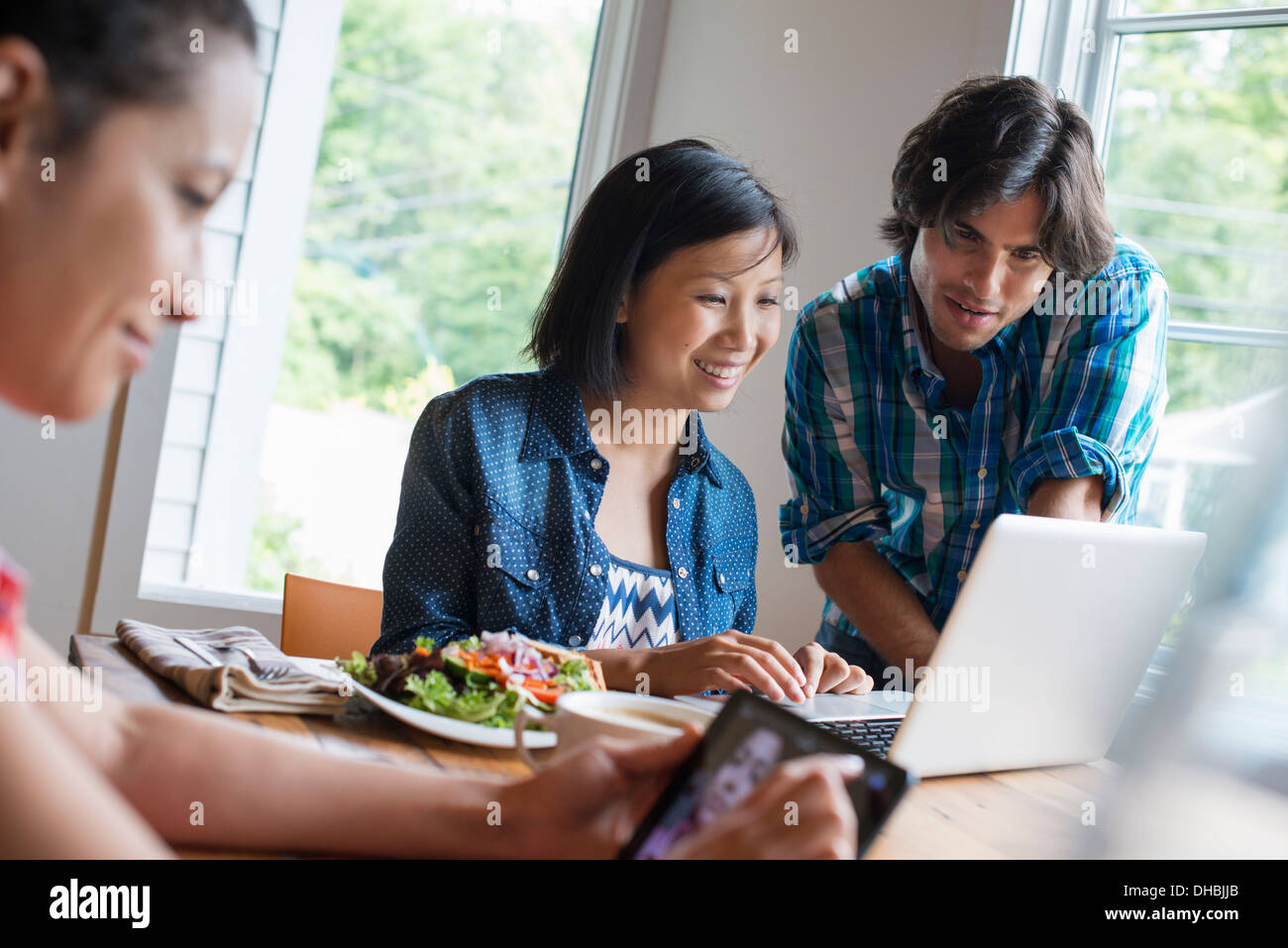 Group people laptop front view hi-res stock photography and images - Alamy