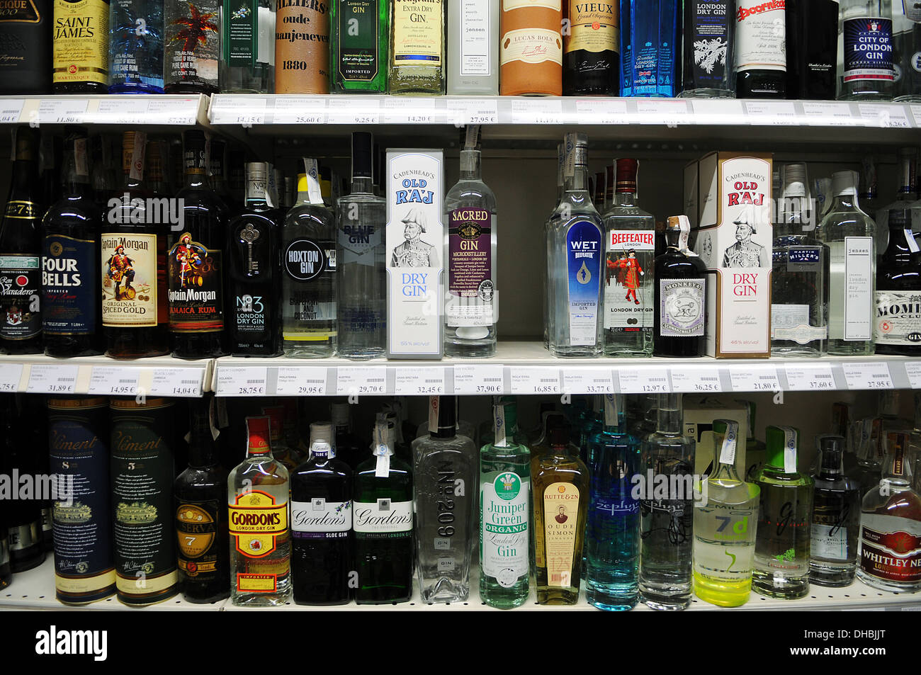 Alcoholic drinks seen on a supermarket stand in Majorca, Spain Stock ...