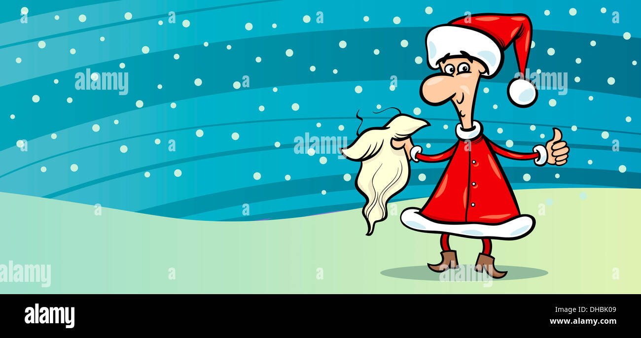 Greeting Card Cartoon Illustration of Man in Santa Claus Costume on ...