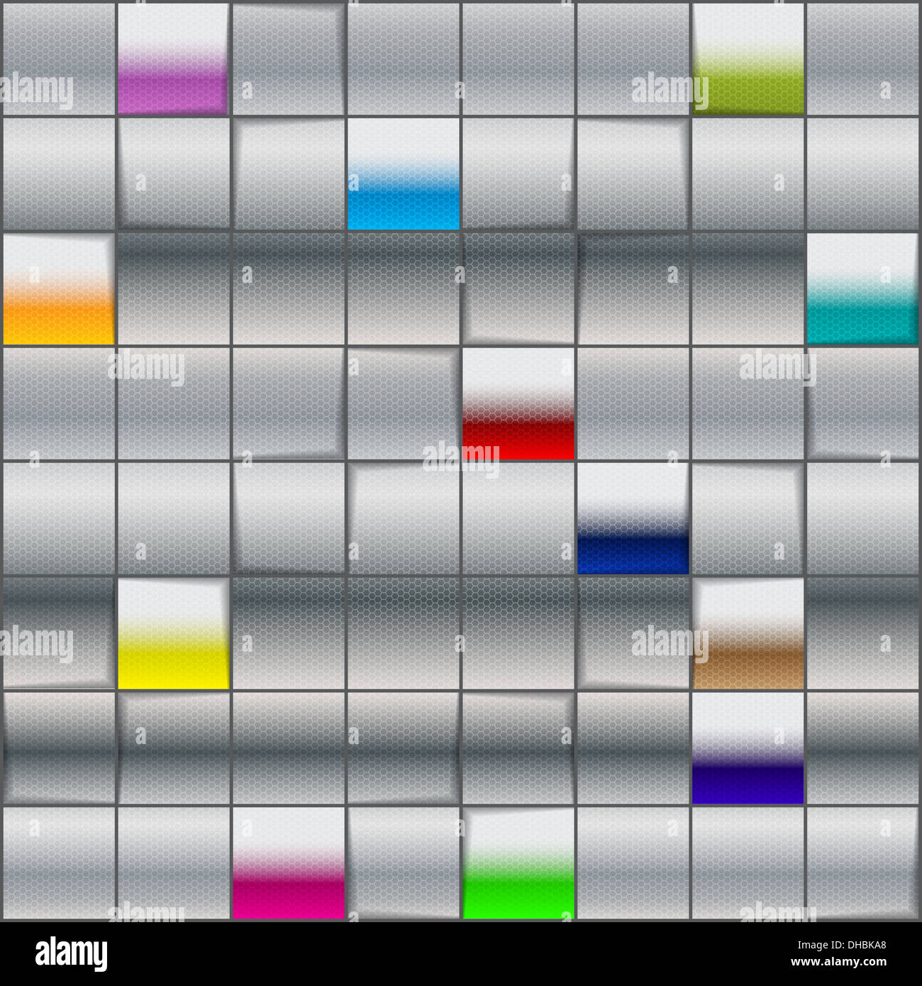 Color squares with hexagon meshed metallic background Stock Photo - Alamy