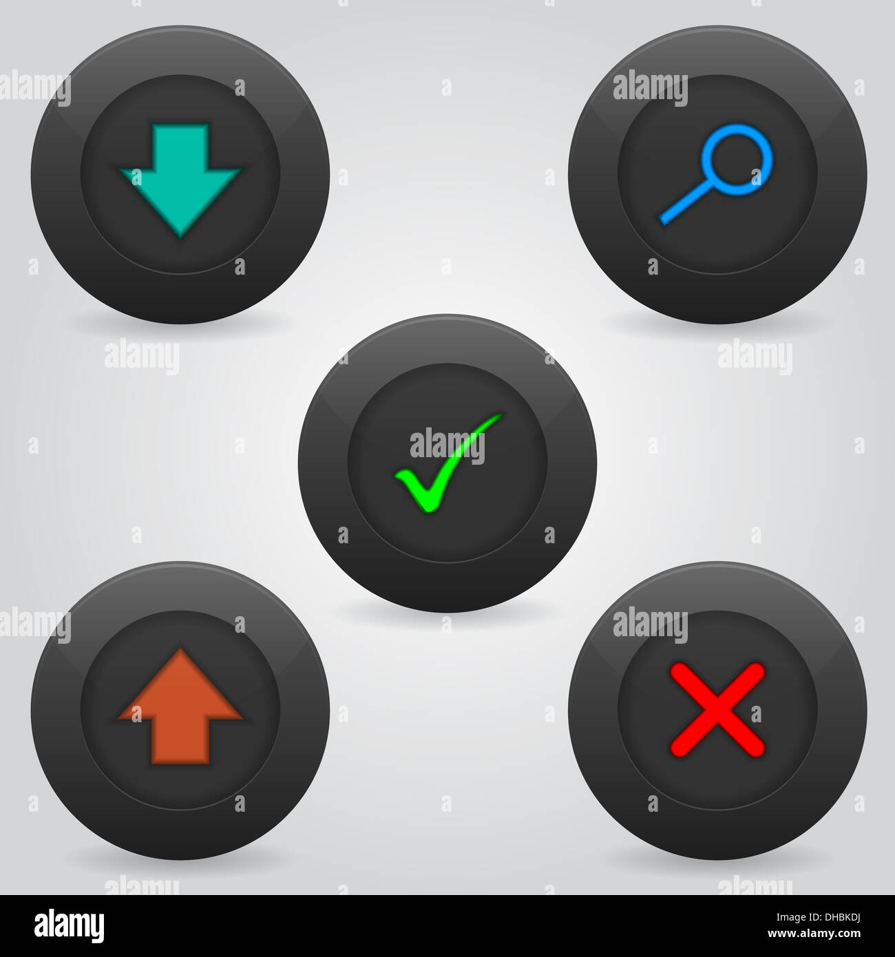 New web button set of five with various symbols Stock Photo - Alamy