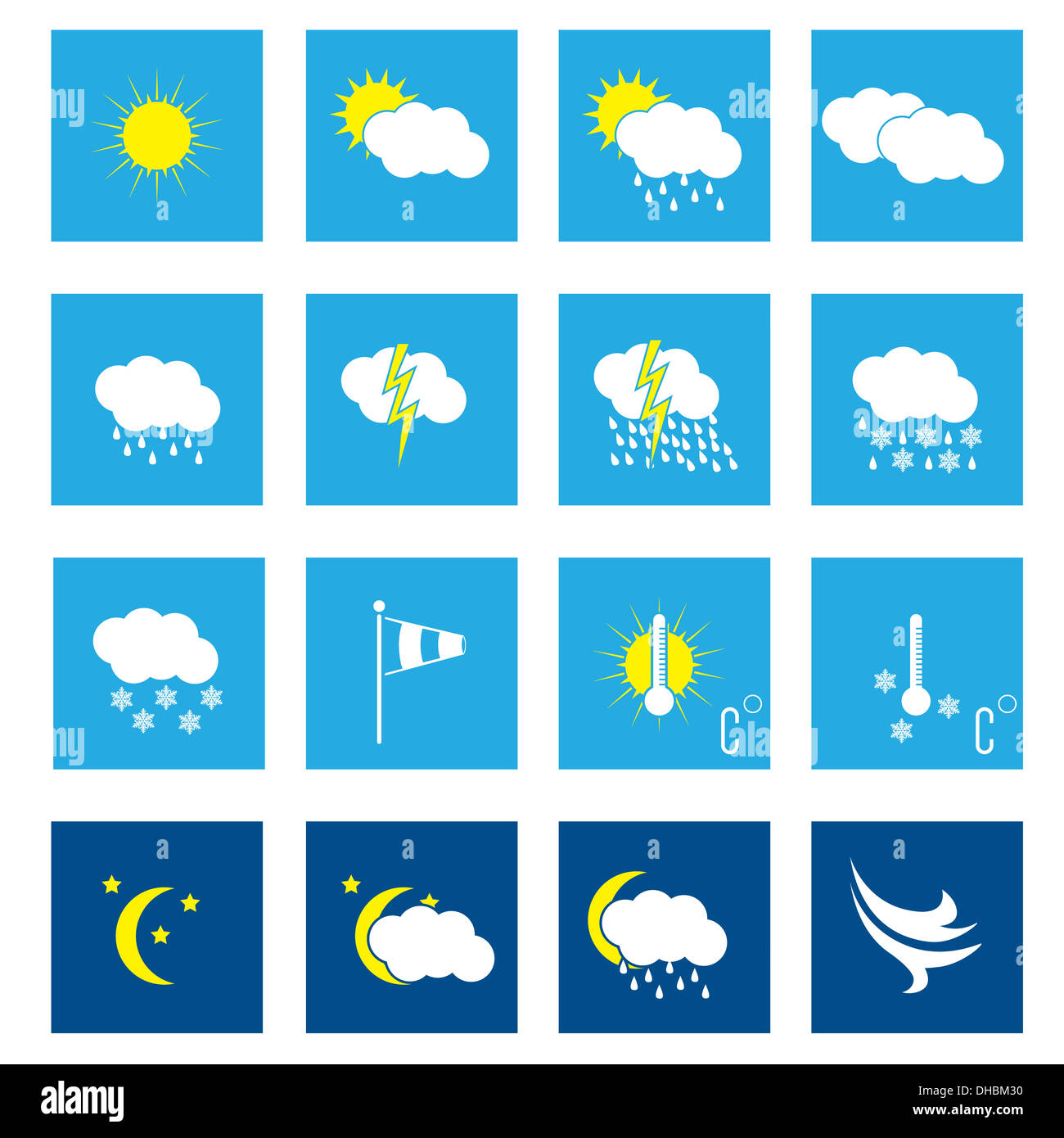 Flat weather icon set of 16 in white Stock Photo - Alamy