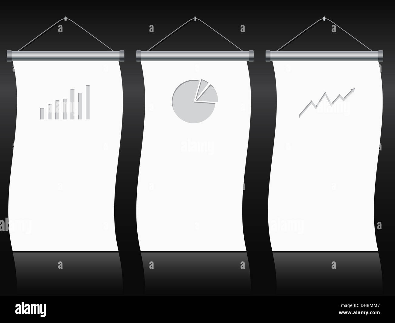 Roll up banners with gray charts and diagrams Stock Photo - Alamy