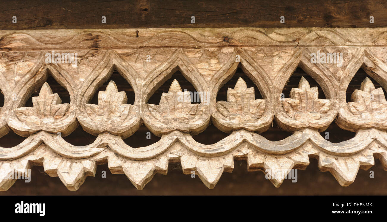 Carved wooden lattice work with Thai style pattern art in Thailand ...