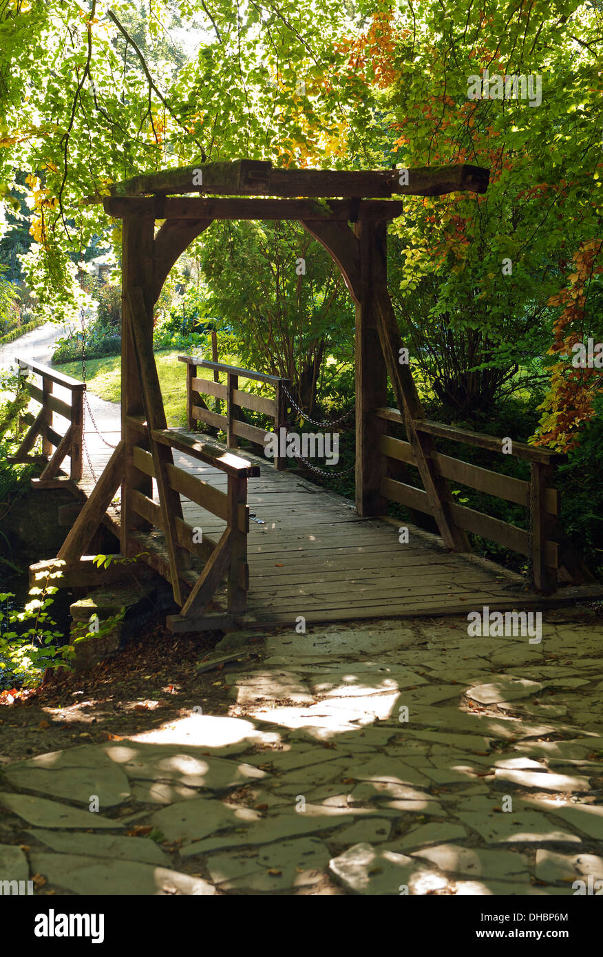 Historical wooden drawbridge at a herb garden from the eighteenth ...