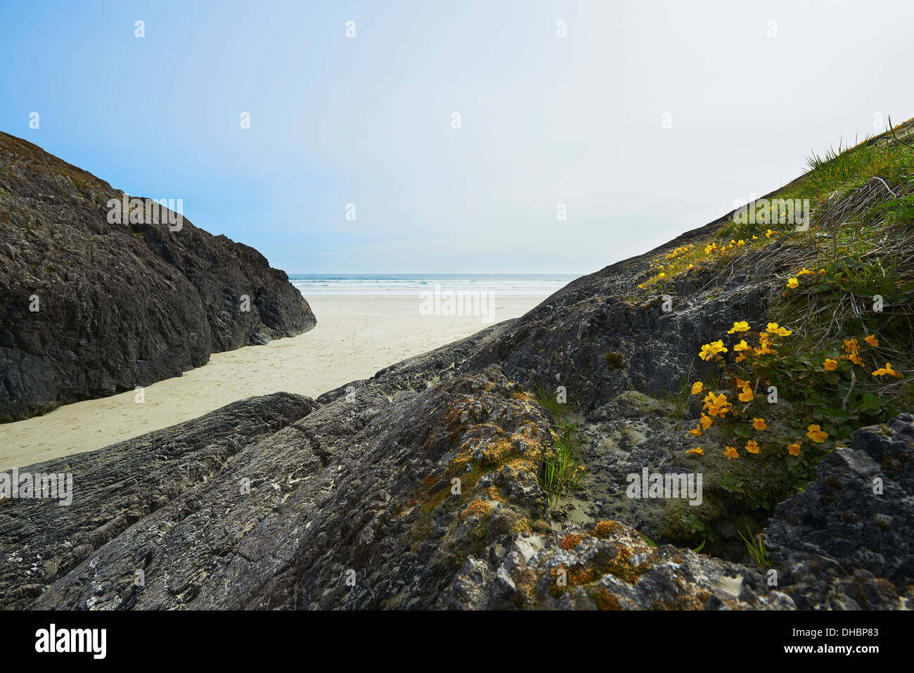 Looking West To The Pacific Ocean Through Two Rock Formations; British ...