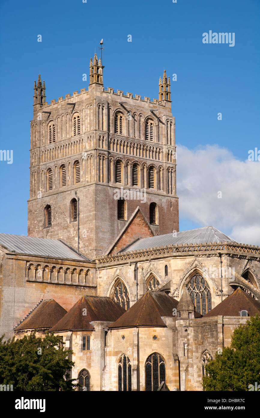 September sunshine on historic Tewkesbury Abbey, Gloucestershire, UK ...