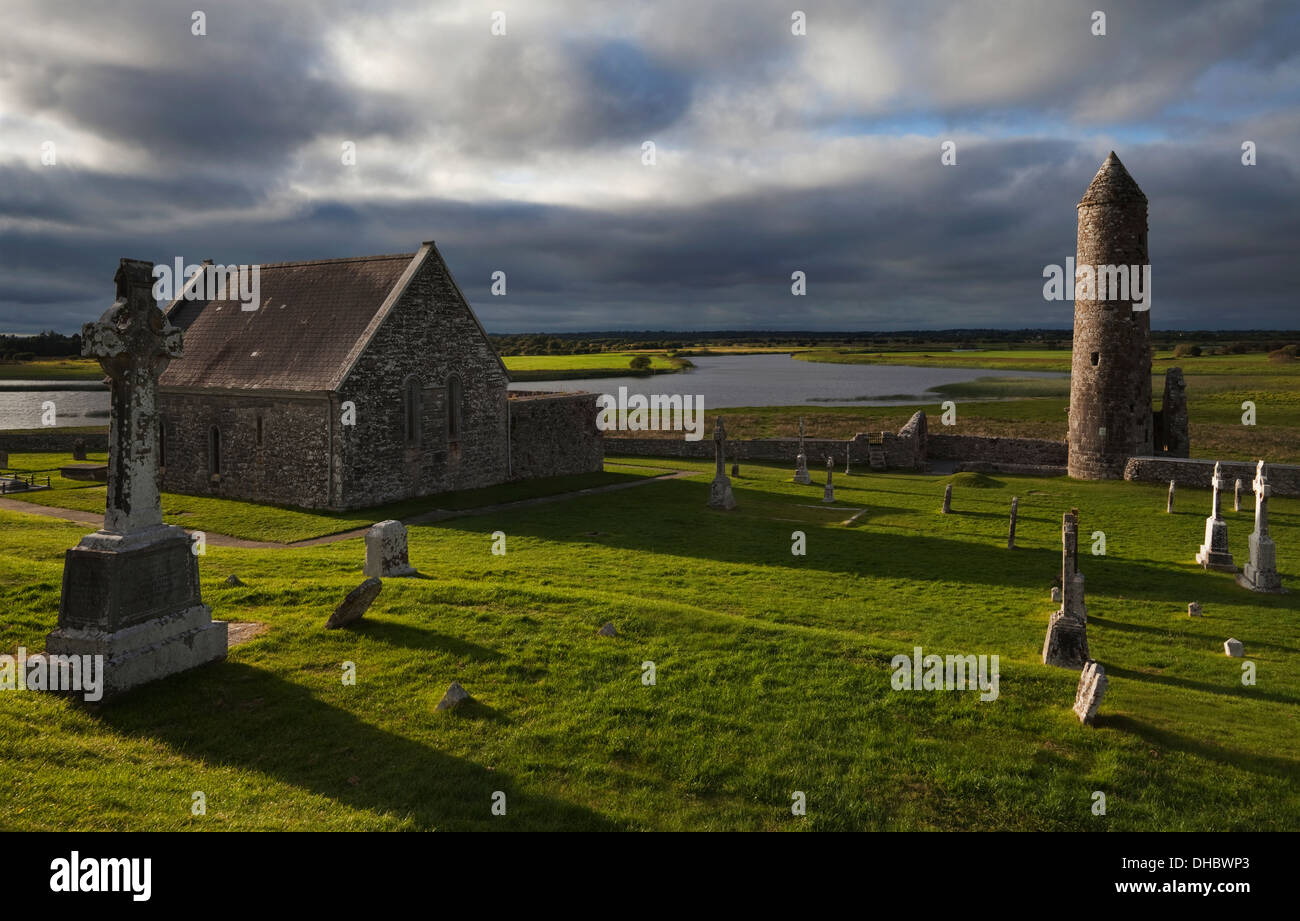 The West Church and Round Tower, Clonmacnoise Monastic site on the ...