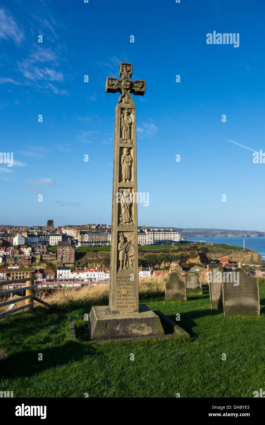 View over Whitby top of 199 steps near St. Hilda`s church. Whitby ...